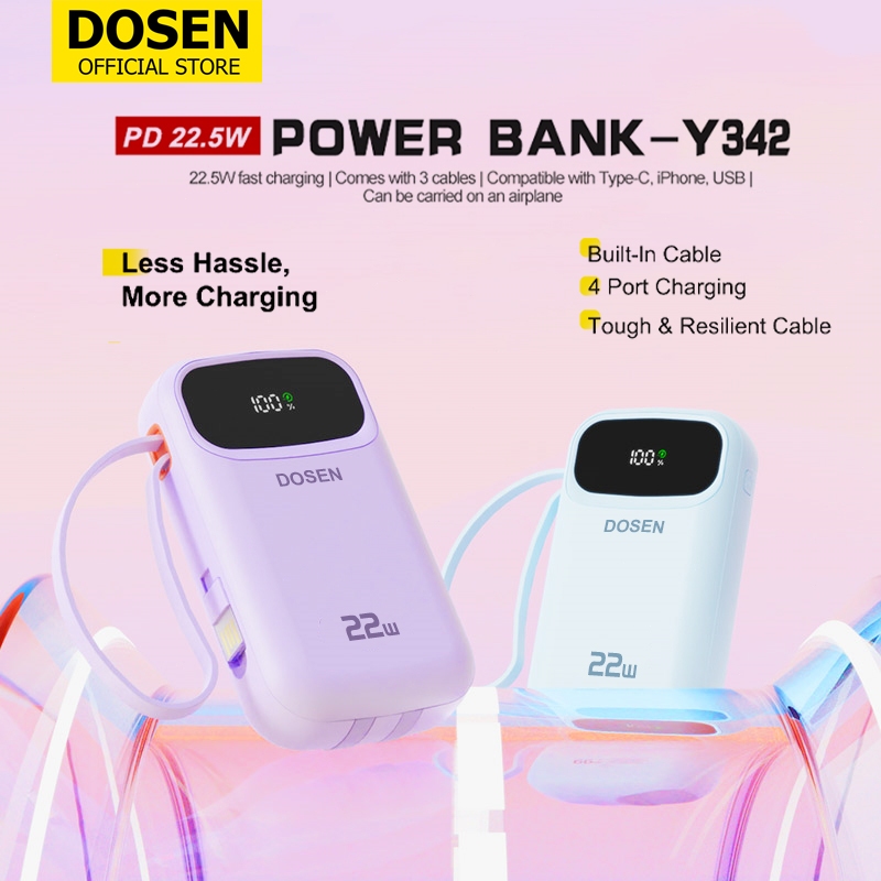 Dosen Power Bank PD Fast Charging Built In Dual-Cable Digital Display ...