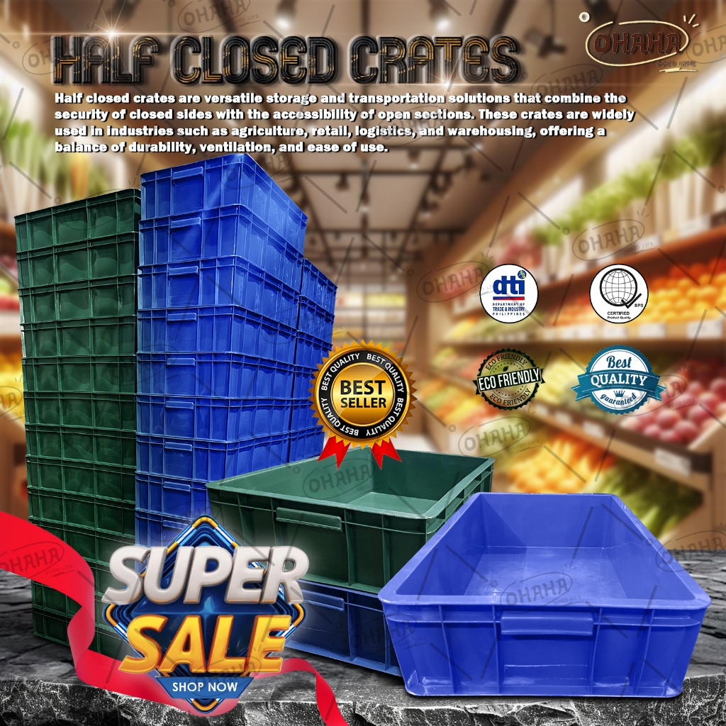 OHAHA MULTI-PURPOSE PLASTIC HALF CRATES FOR STORAGE RACK HEAVY DUTY ...