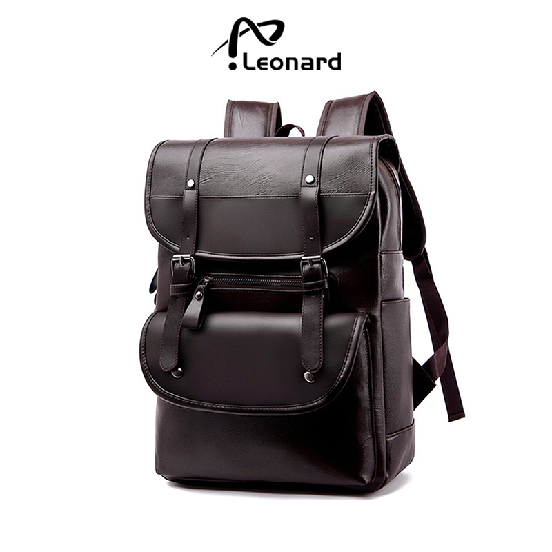 MYD PU Backpack for Men 15.6 inch Laptop Bag korean leather backpack Large Capacity Travel ...