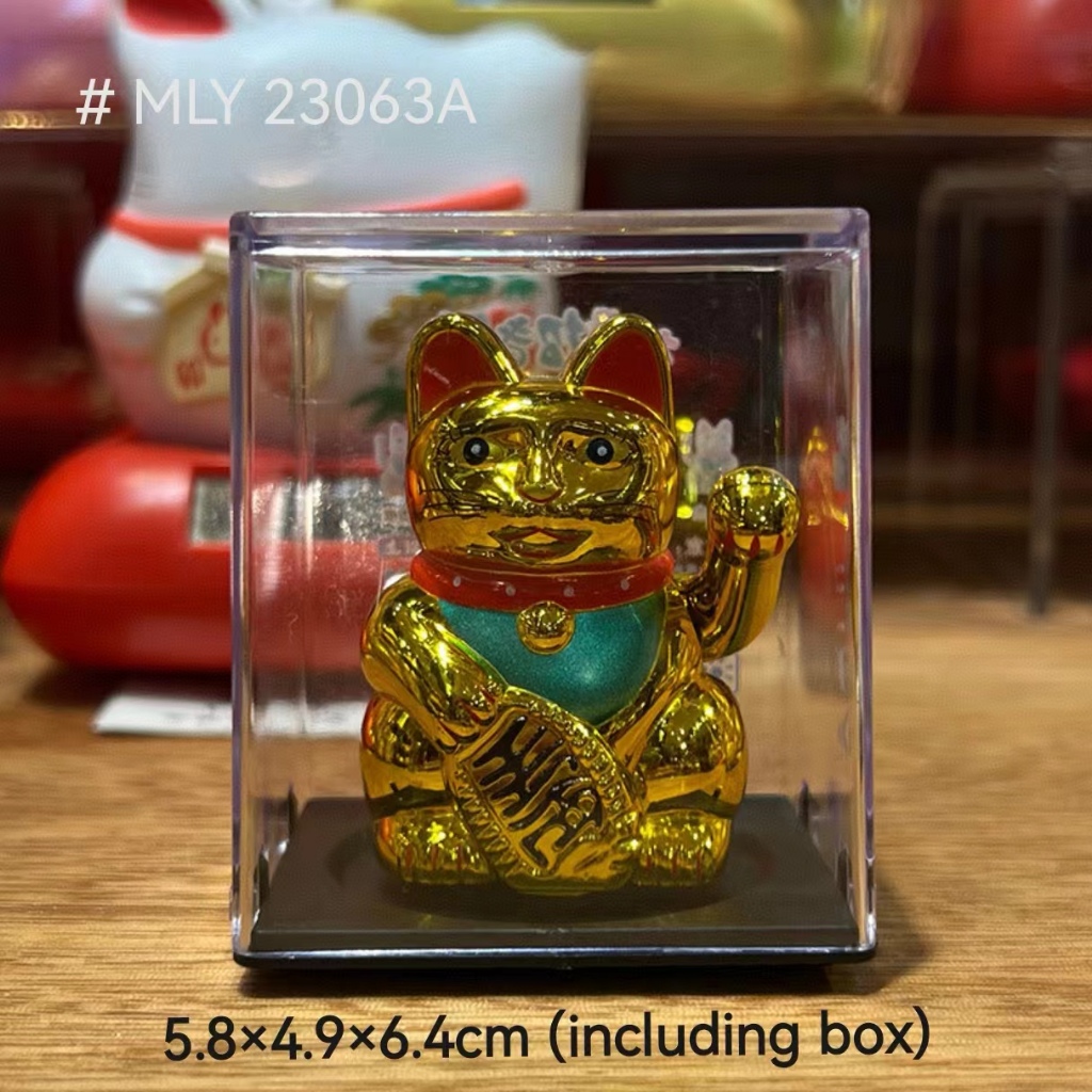 Mini waving maneki solar gold white color cat pusa good luck pusa ...