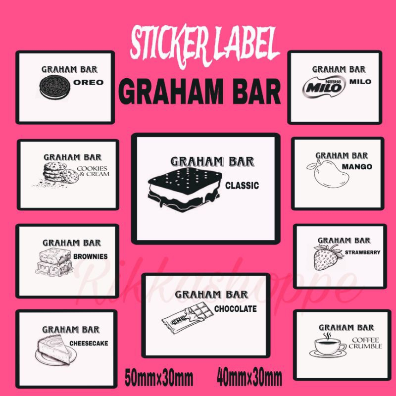 100 PCS GRAHAM BAR STICKERS LABEL 40MM×20MM BLACK & WHITE WATERPROOF ...