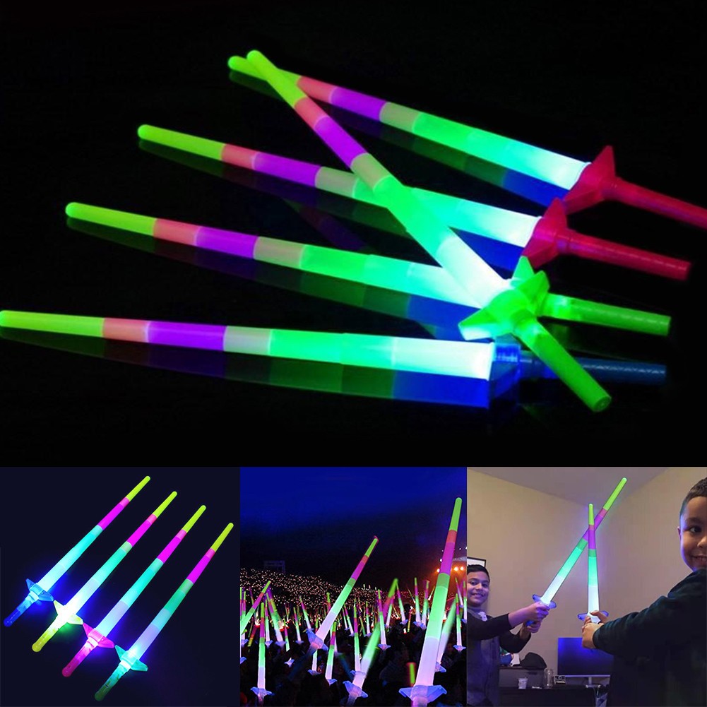 Rainbow Flashing Stick Toys 4 Section Extendable LED Glow Sword Kids ...