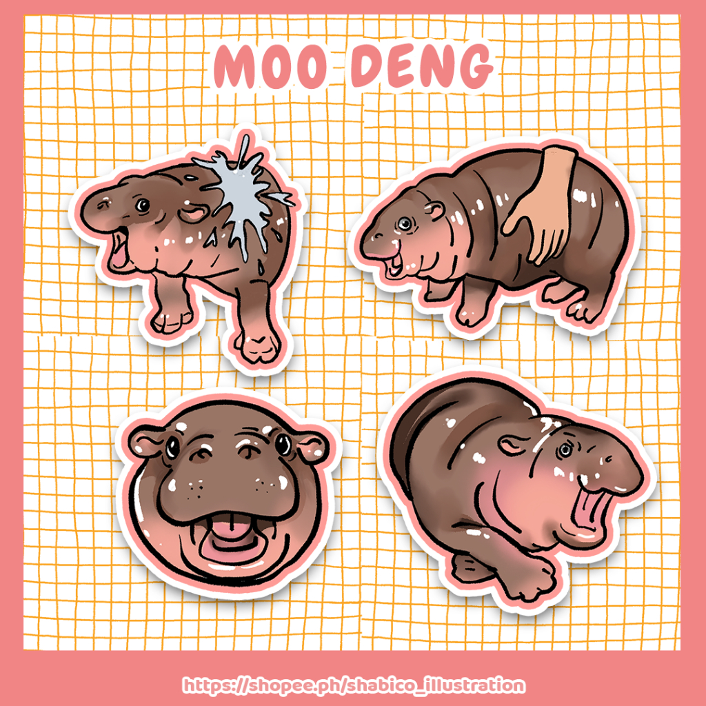 Moo Deng Cute Pygmy Hippo Sticker Individual Sticker Vinyl Matte ...