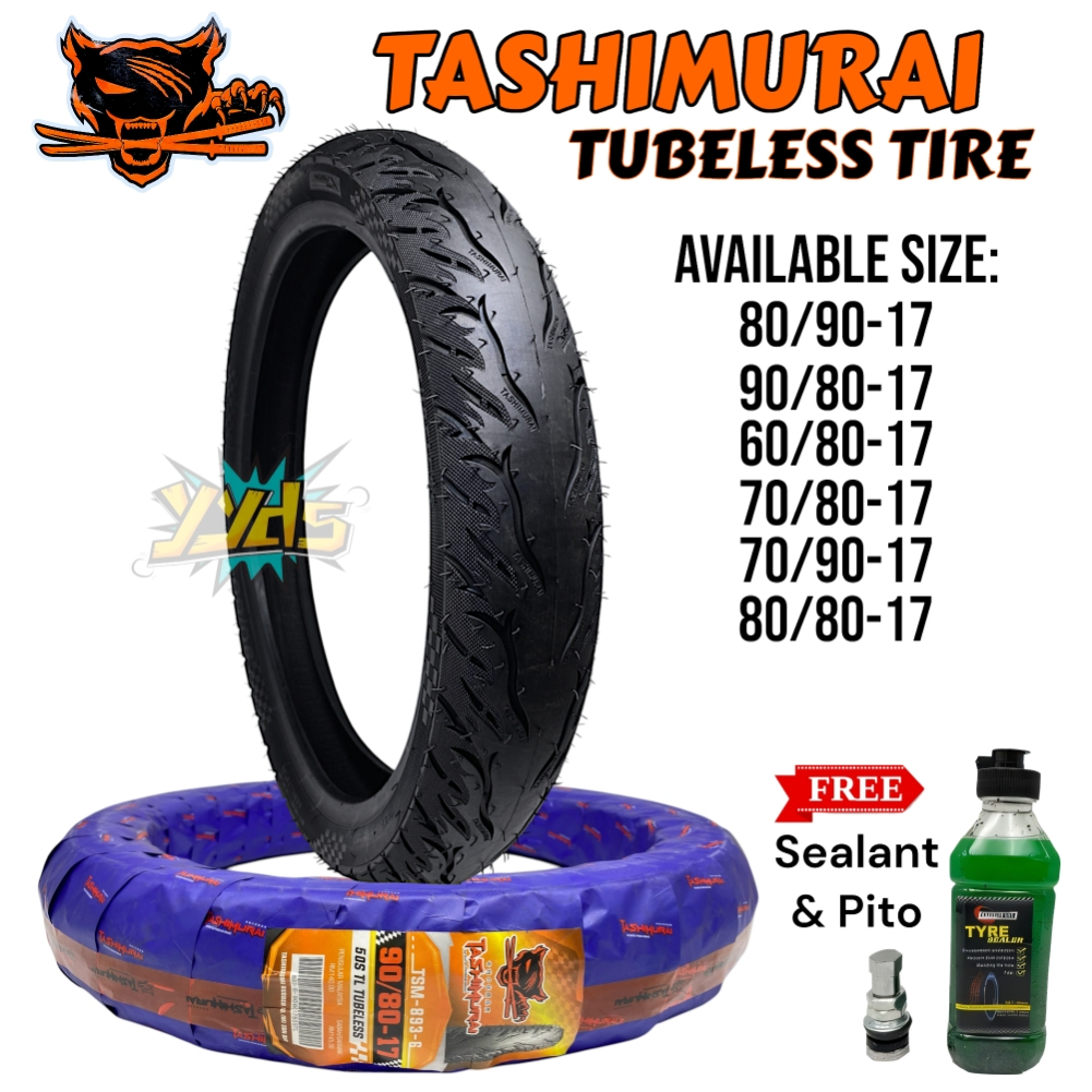 TASHIMURAI HIGH QUALITY TUBELESS MOTORCYCLE TIRE 17" WITH FREE SEALANT ...