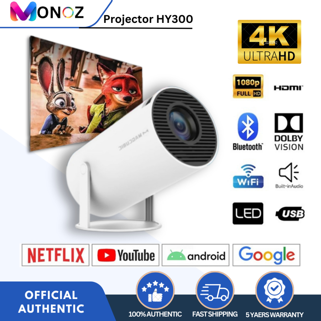 HY300 AURA VERSION 4K Smart Projector| Android 13 | 8000 Lumens | WiFi ...