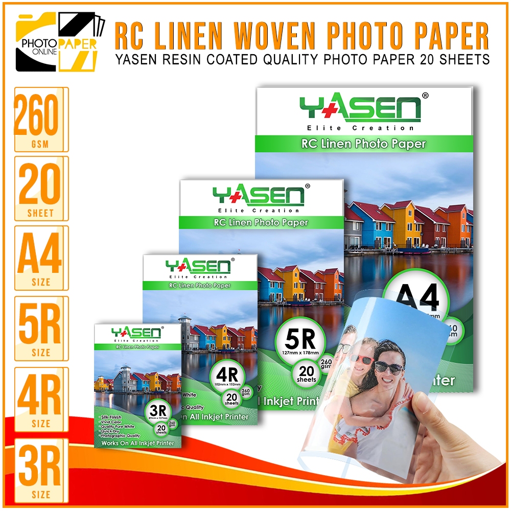 Yasen RC Linen Woven Photo Paper 260 GSM A4 5R 4R 3R Size Resin Coated ...