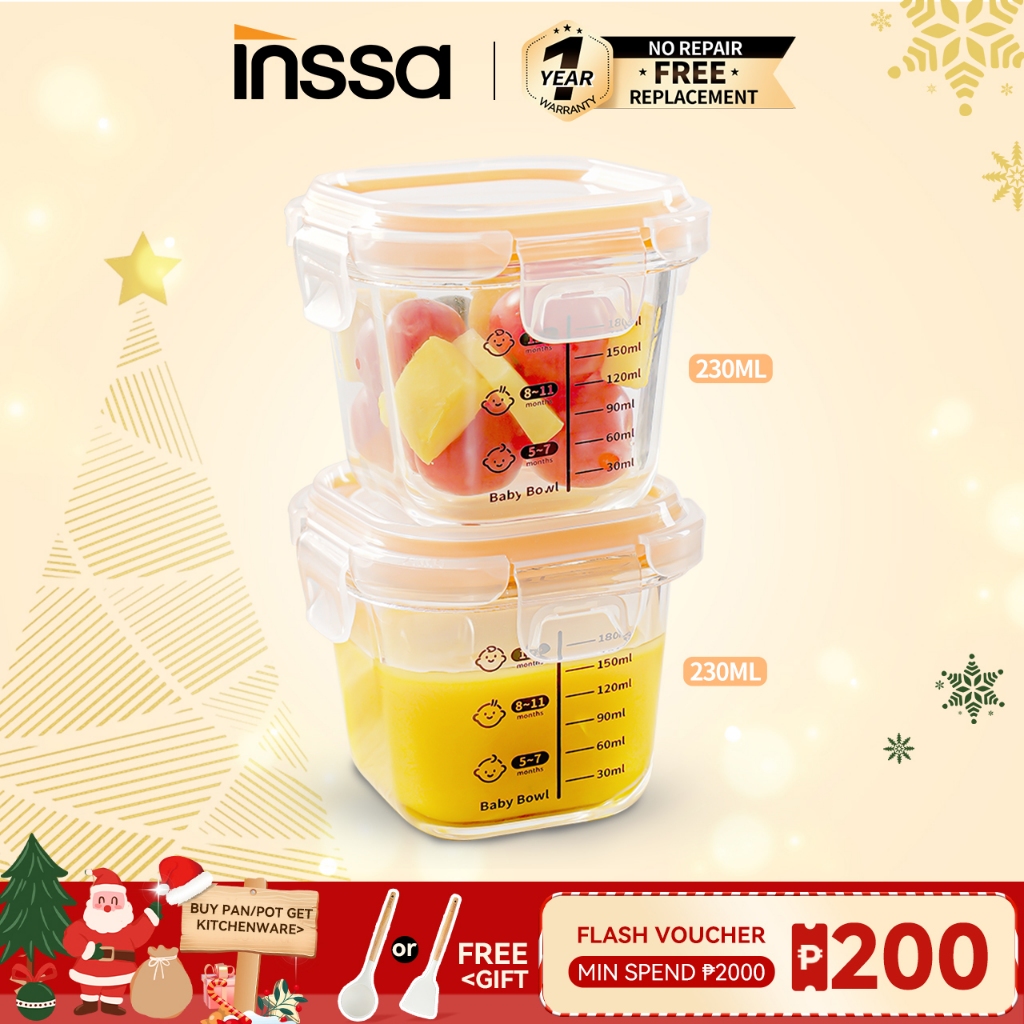 INSSA Set of 2 Glass Airtight Baby Food Jars Square Food Storage ...