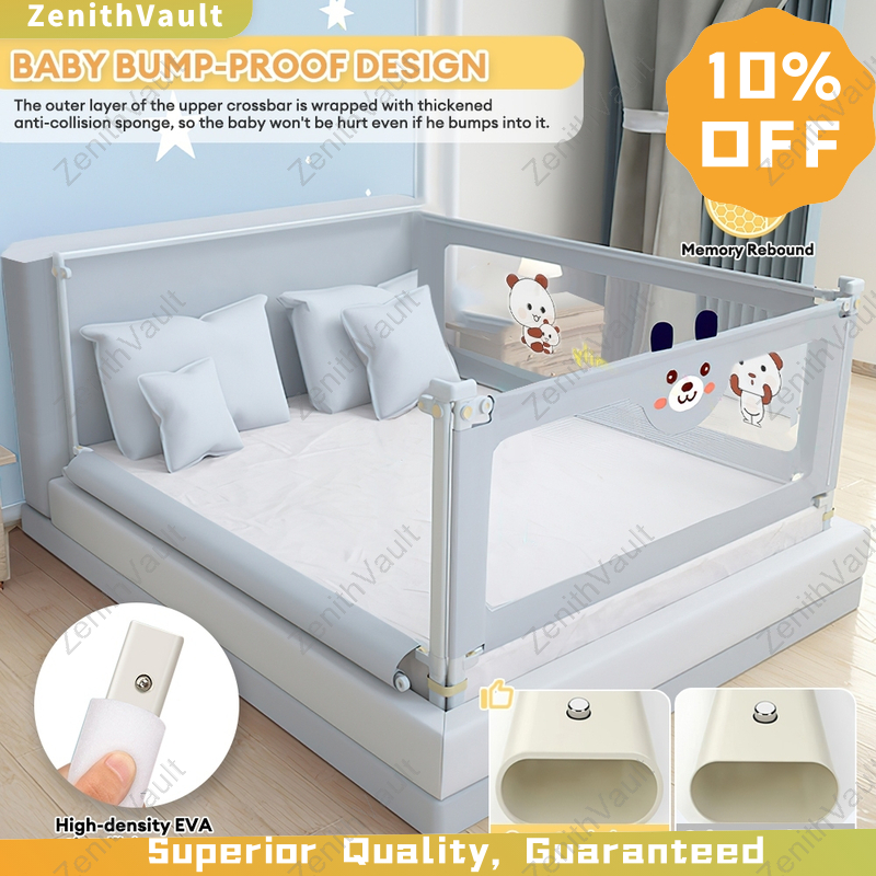ZenithVault Bed Fence for Baby Adjustable Bedside Anti-Fall Barrier ...