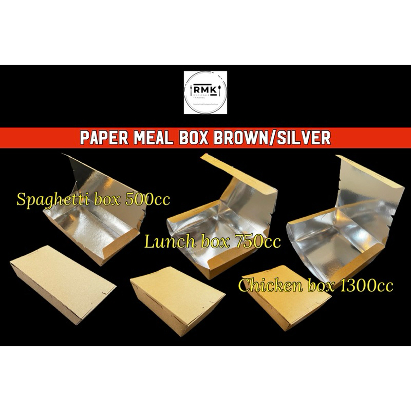 Paper Meal Box Brown/Silver 25’s Spaghetti box Lunch box Chicken meal ...