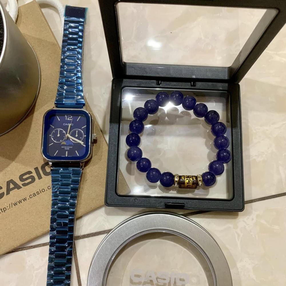 Casio M3D Umbrella 2 Chrono Square Silver Green Stainless Steel Band ...