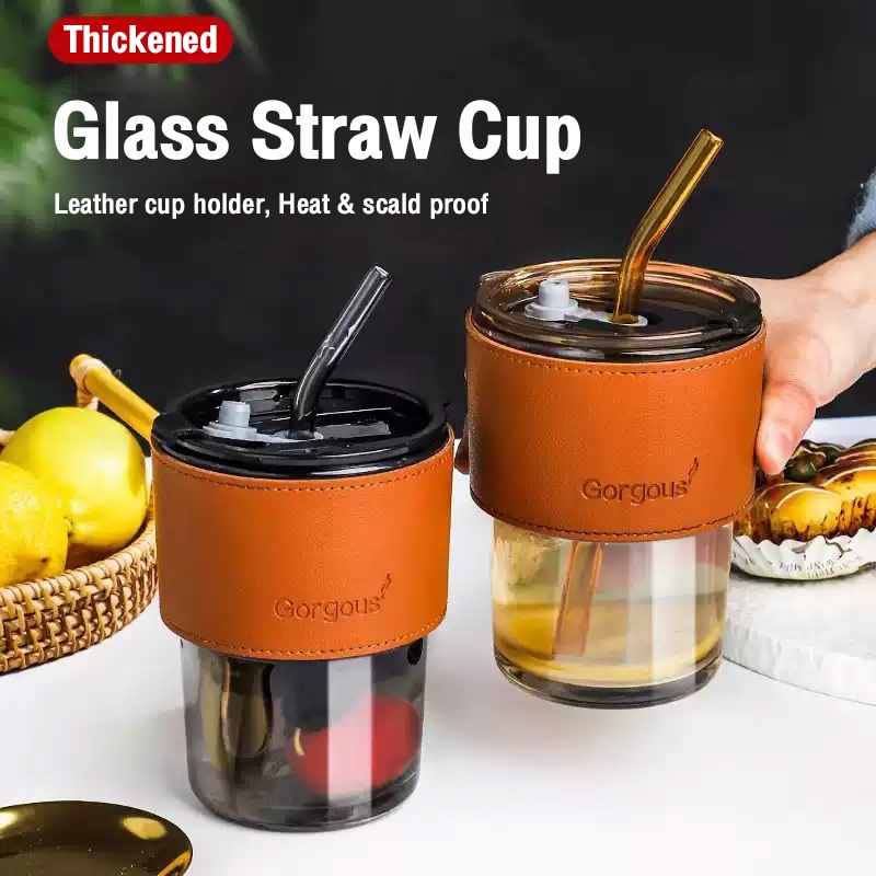 Gorgous Glass Cup Heat Resistant 400-500mL Glass Straw With Cover ...