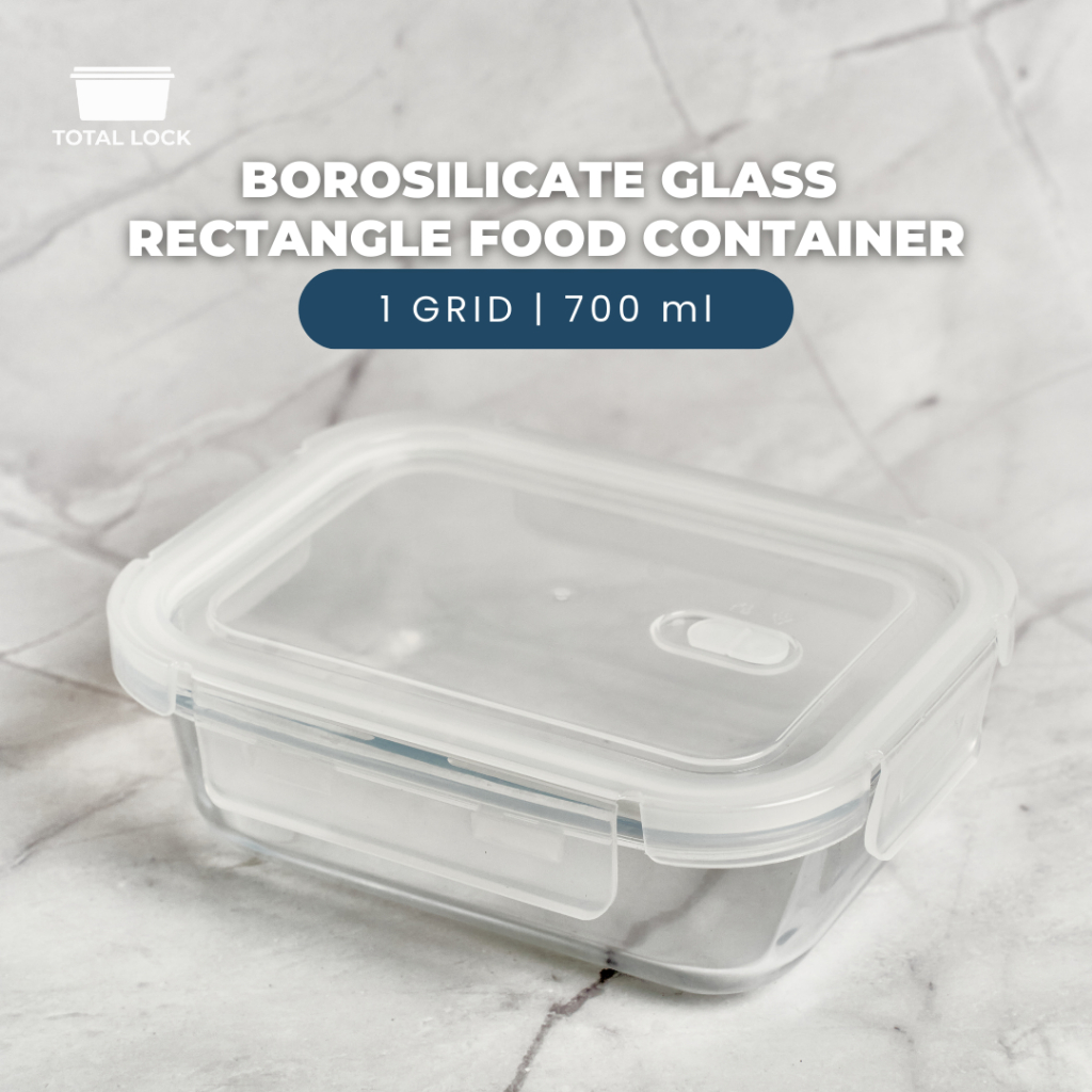 Total Lock Borosilicate Glass Food Container 1-Grid Rectangle 700ml ...