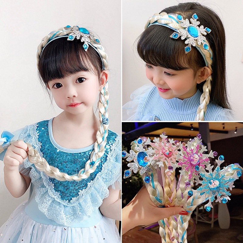 Frozen Elsa Queen Headband Wig for Girls Princess Bow Long Braid Wigs ...