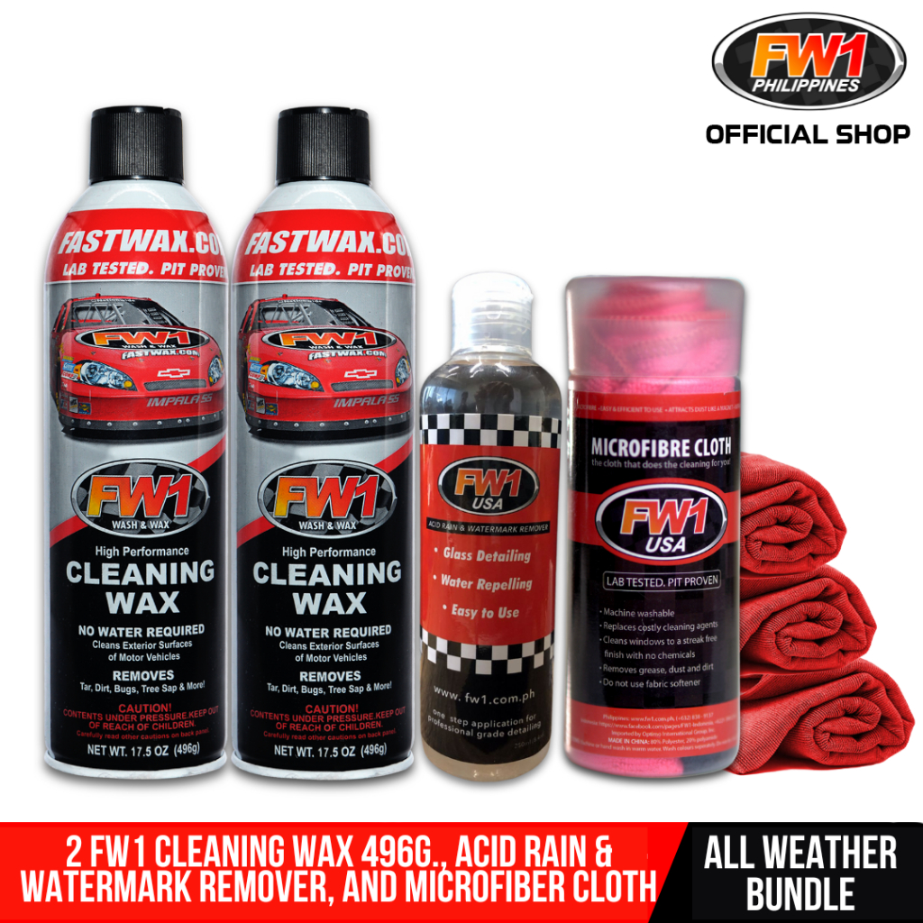 ALL WEATHER BUNDLE - 2 FW1 Cleaning Wax 496g., FW1 Acid Rain & Watermark Remover & Microfibre ...