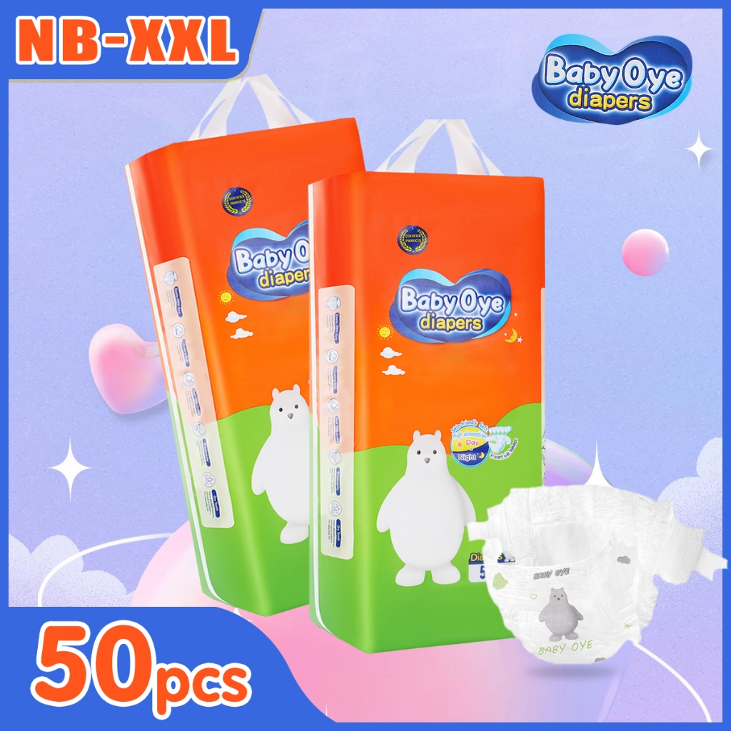 BabyOye Baby Disposable Diaper 50pcs NB-XXL Tape Unisex Light and ...