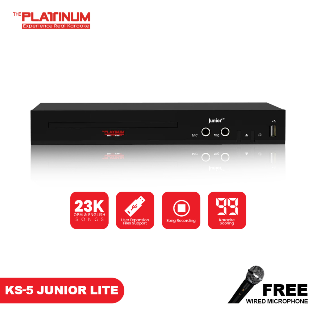 Platinum Karaoke KS-5 Junior Lite Player Black with 23,000++ Songs with Wired Microphone ...