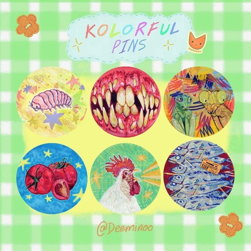 kolorful button pins 44mm ||「 deeminoo pins 」 | Shopee Philippines