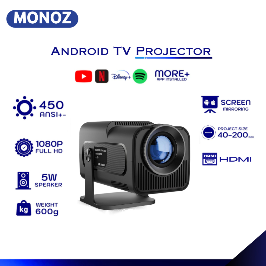 HY320 Pro Android Projector | 1080P Full HD, 4K Support, Dual Band WiFi ...