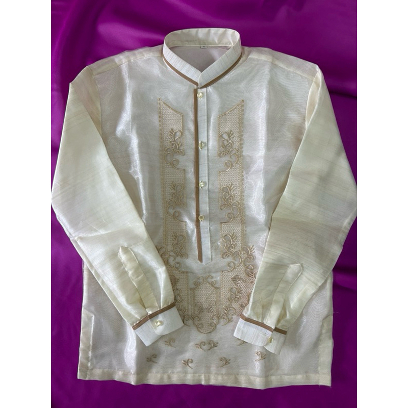 PIPING BROWN Barong with Lining Chinese Collar for Adult | Shopee ...