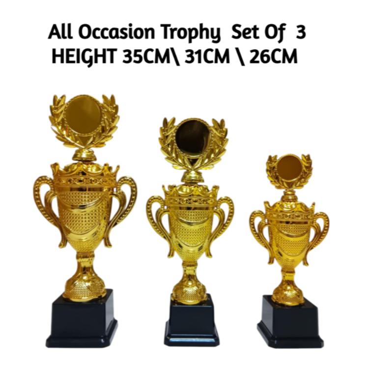 All Occasion Trophy Set Of 3 HEIGHT 35CM\ 31CM \ 26CM ( CUSTOMIZE ...