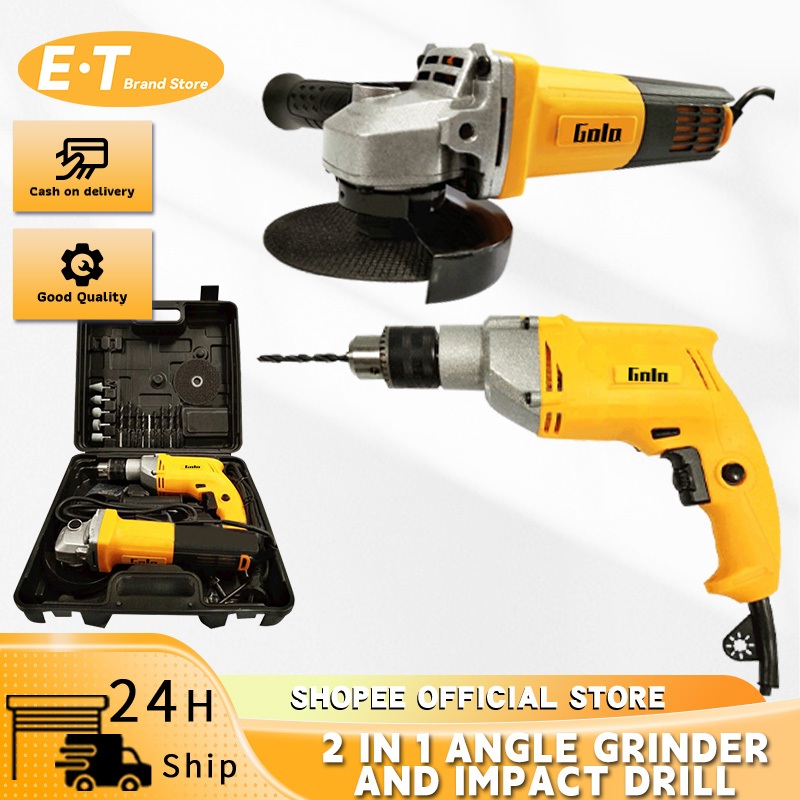 2 in 1 Angle Grinder and Drill Set with Hard Case (FREE Disc and Drill ...