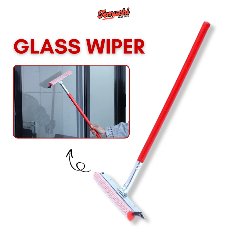 Glass Wiper With Wood Handle 2IN1 Window Wiper with Sponge Squeegee ...