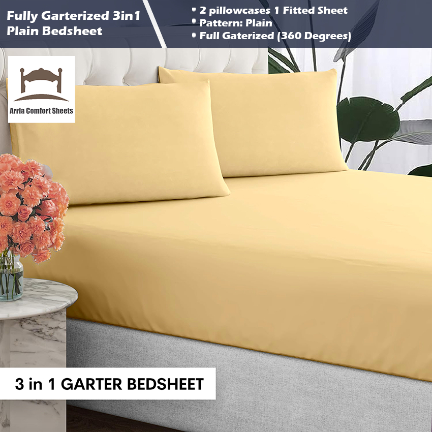 Arria Comfort Sheets Fully Garterized 3in1 Bedsheet ( 2 pillowcases 1 ...