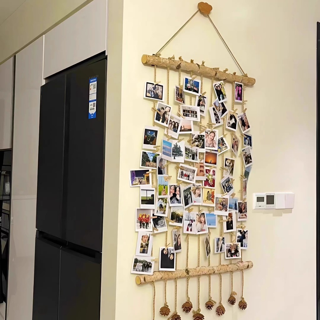 Hanging Photo Frame Wall Clip Pictures Organizer Hanging Display wood ...