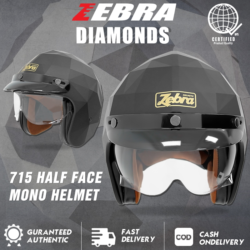 𝗕𝗣𝗦 Zebra Helmet 715 Diamonds Half Face Helmet For Motorcycle Classic ...