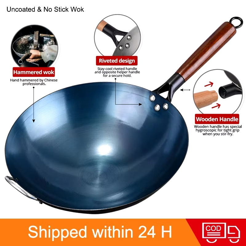 Kawali Wok Original Iron Wok Non Stick Black Carbon Heavy Duty Carbon ...