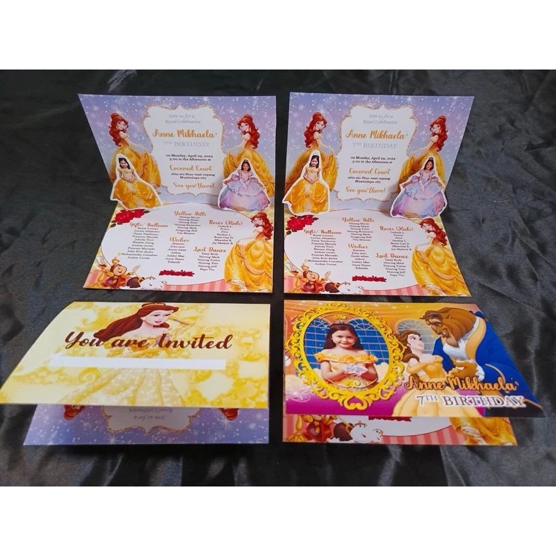 PRINCESS BELLE Folded Invitation Cards for birthday christening ...