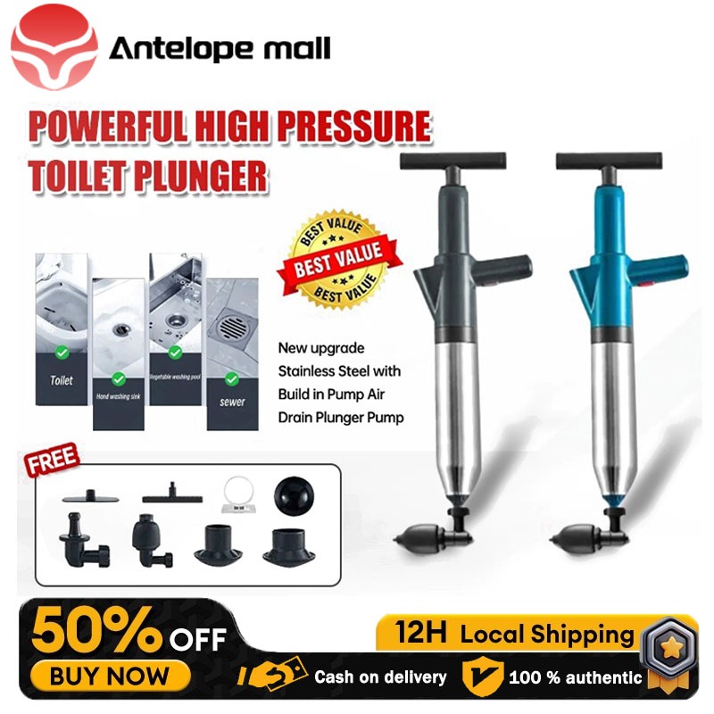 High Pressure Toilet Plunger Drain Declogger Air Plunger Powerful ...