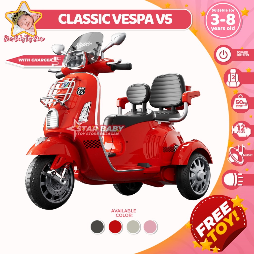 Star Baby Classic Vespa V5 Rechargeable Ride on Motor for Kids | Shopee ...