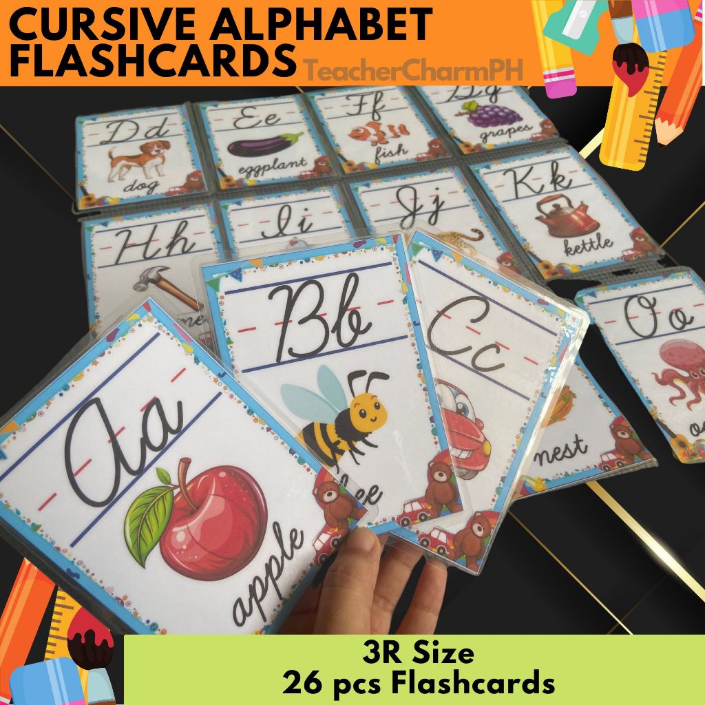 CURSIVE ALPHABET Laminated Educational Flashcards 26pcs. | Shopee ...