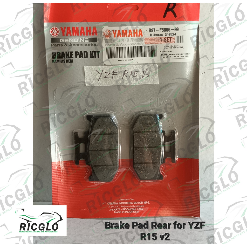 YAMAHA BRAKE PAD REAR FOR YZF R15 version 2 (B97-F5806-00) | Shopee ...