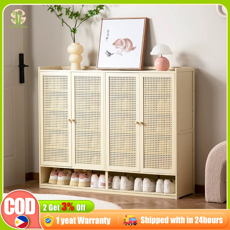 Breathable Shoe Cabinet Wood with Door Shoe Rack Organizer with Cover ...