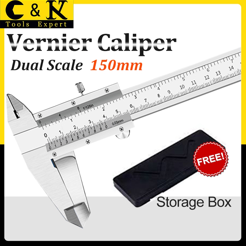 C&K 150mm Vernier Caliper Stainless Steel Dual Scale Ruler Manual Sliding Measuring Tools 0.05mm ...