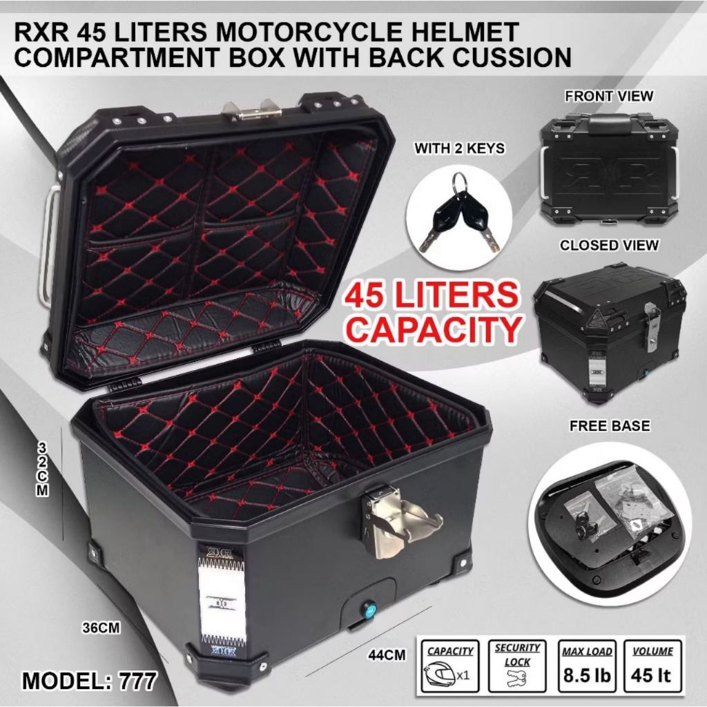RXR HARD PLASTIK TOP BOX 45L Motorcycle Compartment Box Helmet Box ...
