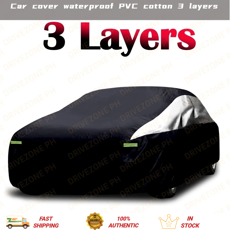Car Cover Waterproof PVC Cotton 3 Layer Protection Prevent Scratches ...