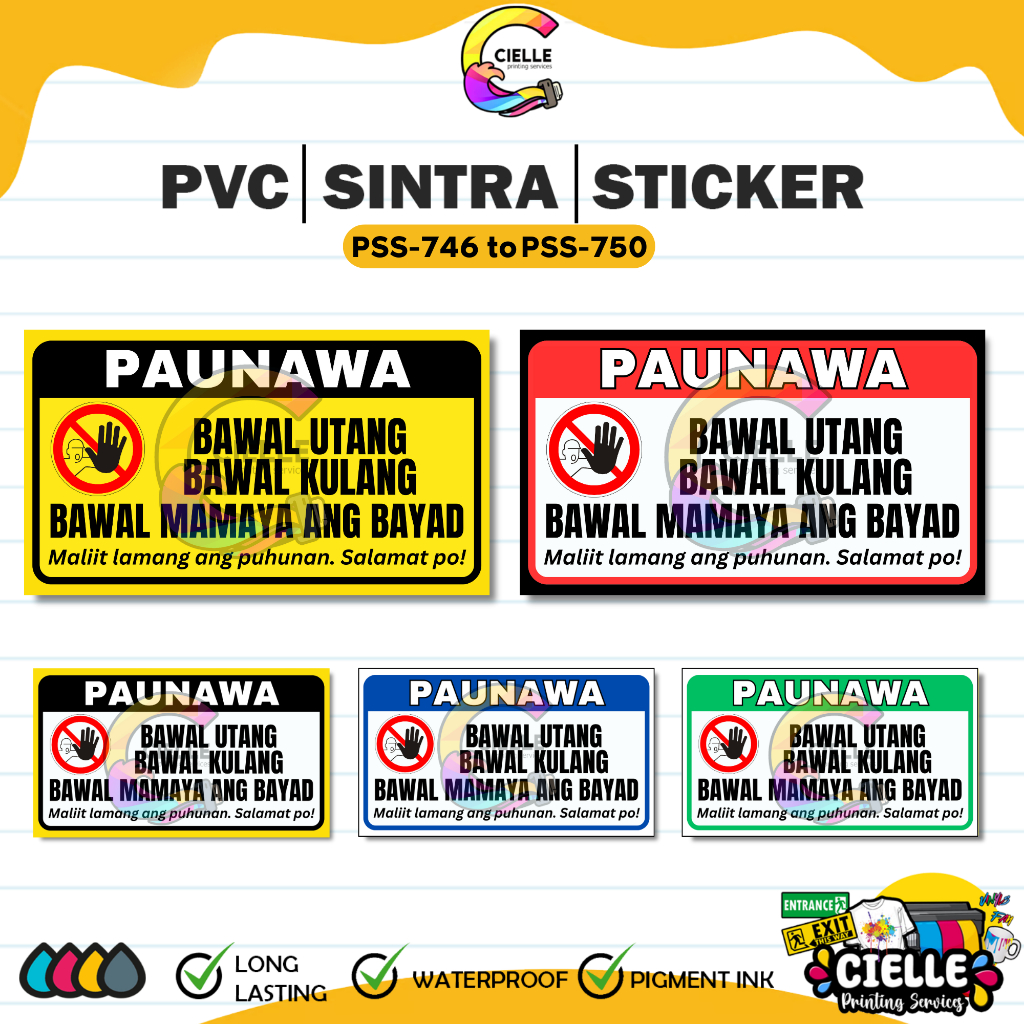 PVC │ SINTRA │ STICKER SIGNAGES (PSS-746 to PSS-750) - BAWAL UTANG ...