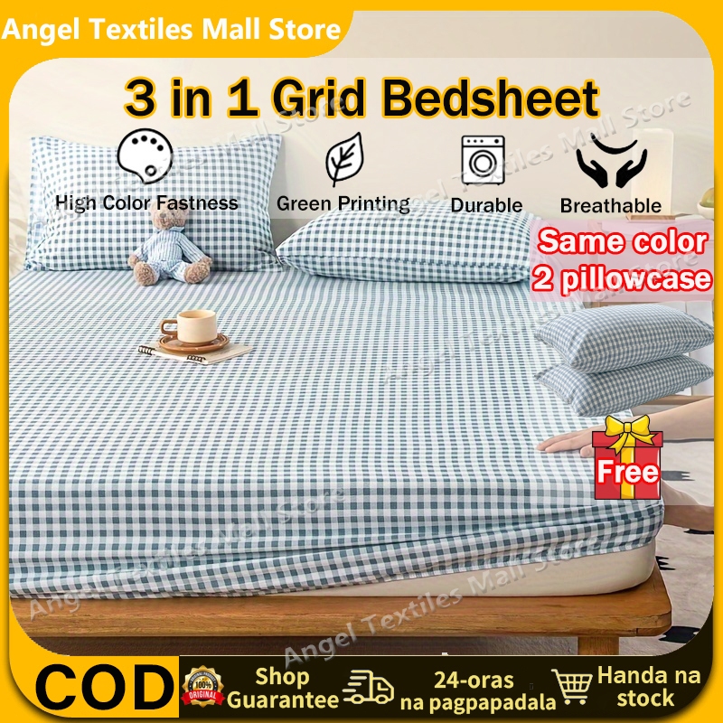 3in1 Grid Bedsheet No Lukot No Gusot Pastel gingham Fully Garterized ...