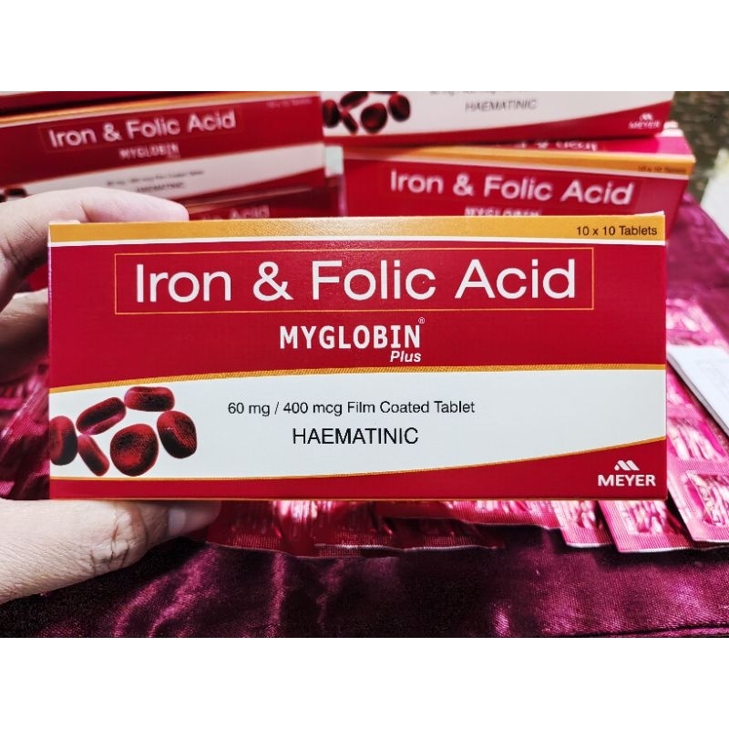 Myglobin Plus Iron & Folic Acid 60 mg/400 mg Film coated 100s Tablets ...