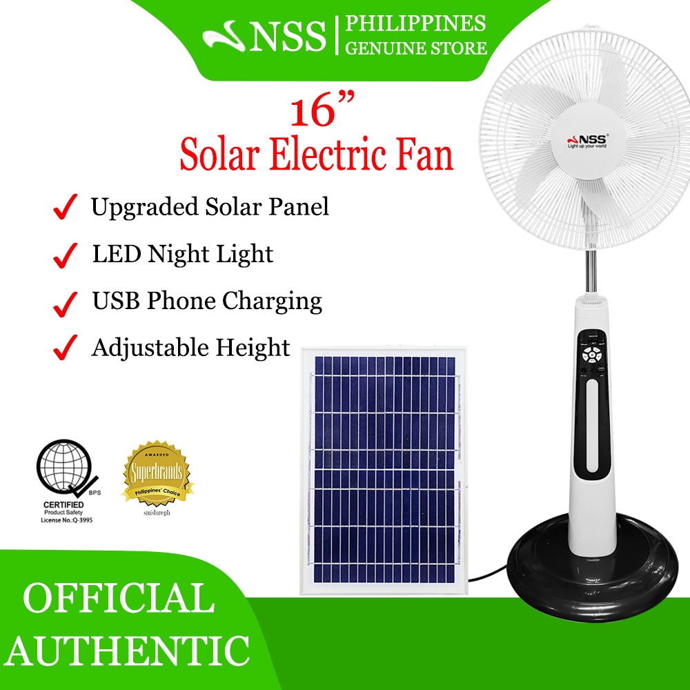 NSS Solar Fan Solar Electric Fan 16Inch Solar Rechargeable Fan LED ...