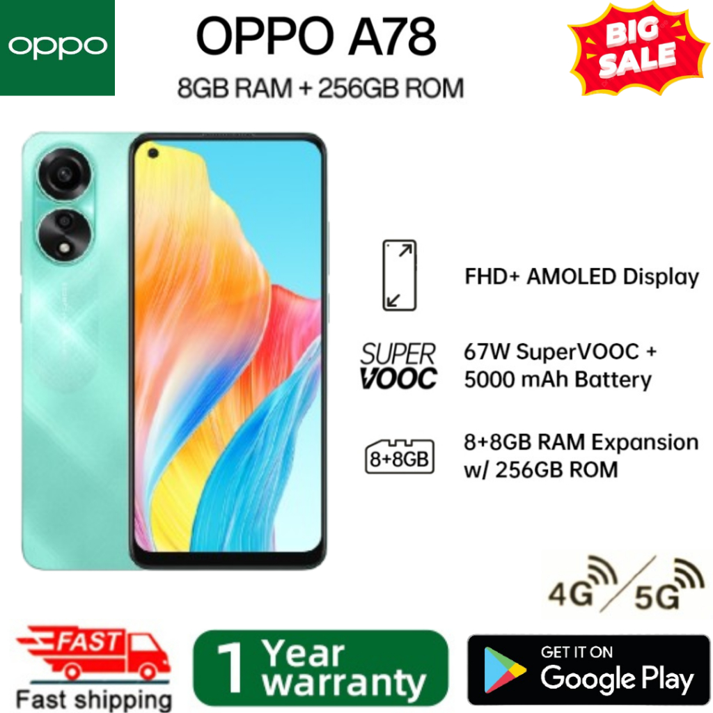 A78 5G Smartphone 8+8GB Ram Expansion with 256GB Rom 67W SuperVOOC ...