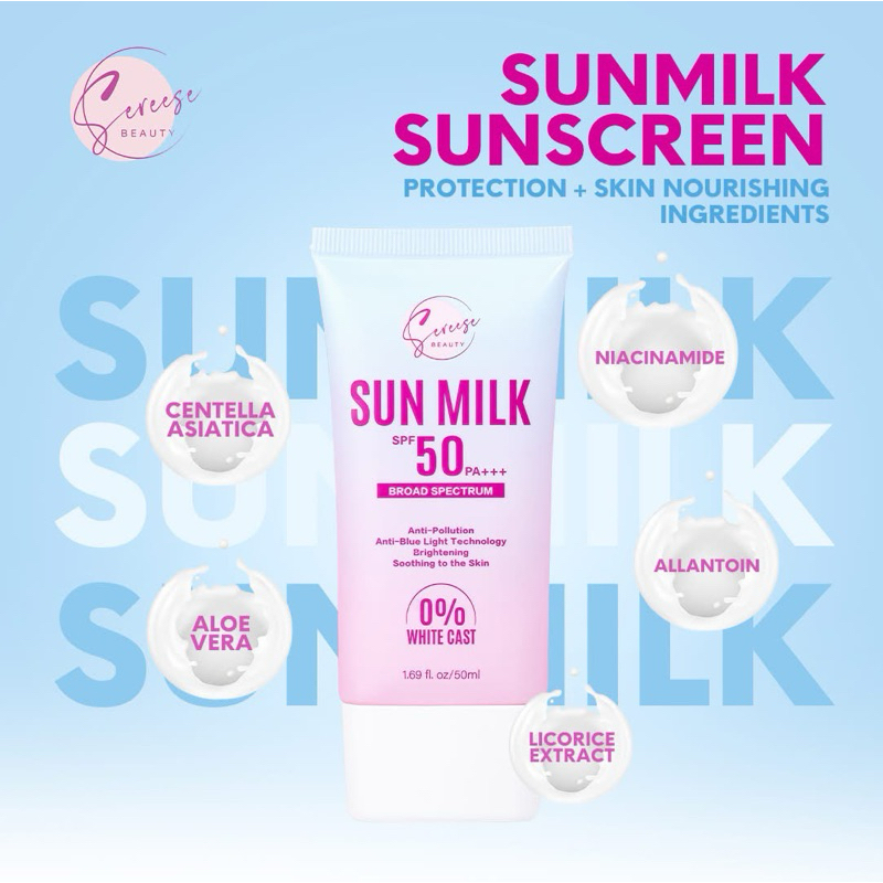 SEREESE BEAUTY Sun Milk with SPF 50 PA+++ Broad Spectrum & UVA/UVB Protection (0% white cast ...