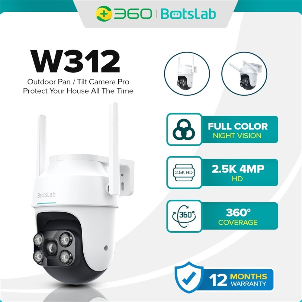 Botslab W312 CCTV Camera Outdoor Pan Tilt Cam 360 Degree Pan Full-color ...