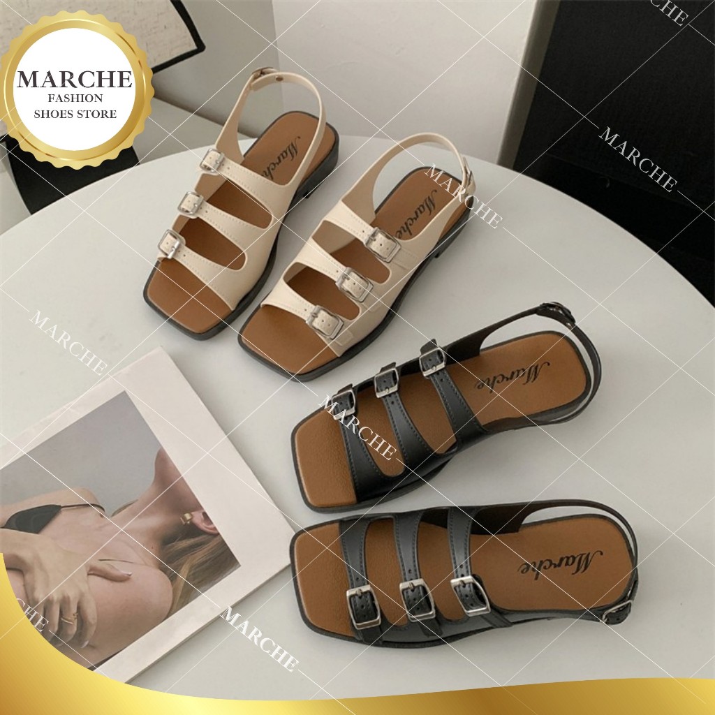 Marche Three Buckled Ankle Strap Classy Vintage Style Rubber Material ...