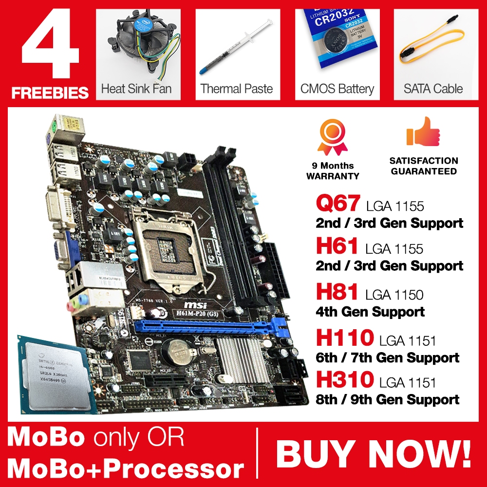 Intel Motherboard-Processor Bundle i5 & i3 Set - 9th 8th 7th 6th 4th 2nd 3rd Gen / H310 H110 H81 ...