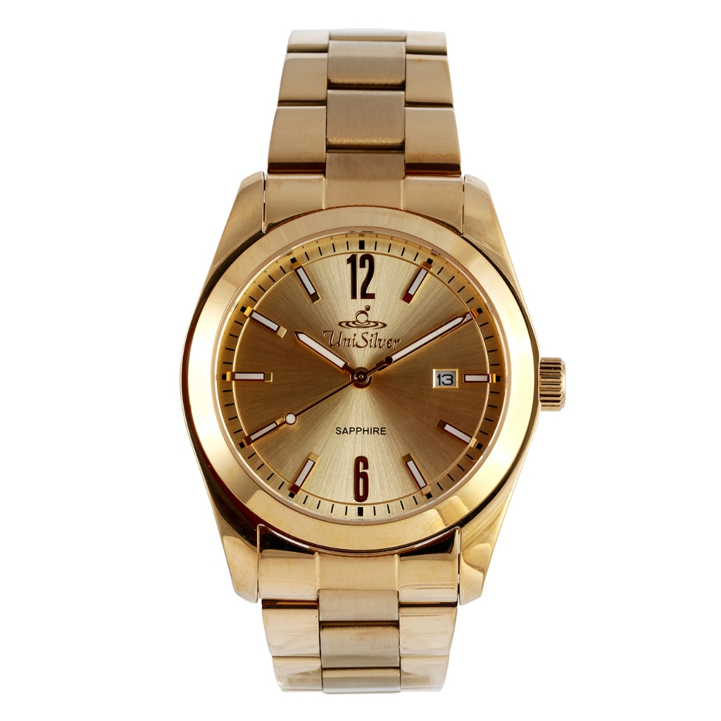 UniSilver TIME Men's Gold Sapphire Analog Stainless steel watch KW3543 ...