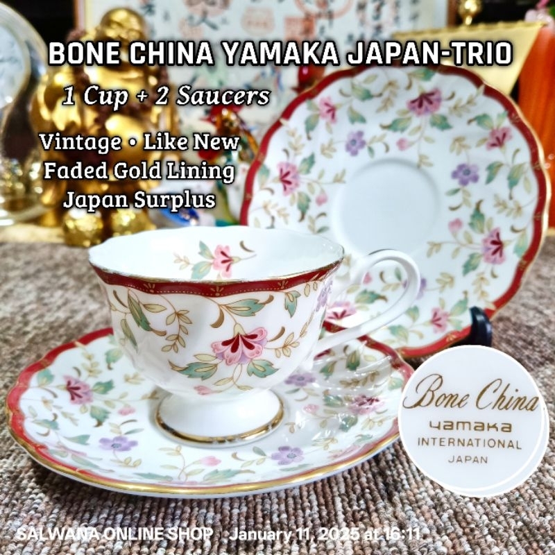 BRANDED BONE CHINA YAMAKA JAPAN TRIO • CUP AND SAUCERS SET • JAPAN ...
